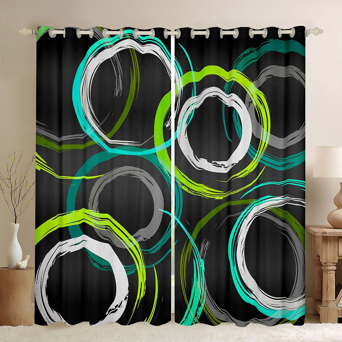 YST Modern Curtains for Kids Teens Adult,Geometric Swirl Circle ...