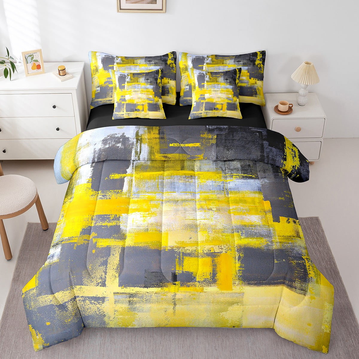 Yst Modern Graffiti Bedding Comforter Sets 7 Piece Contemporary Tie Dye Queen Bedding Sets