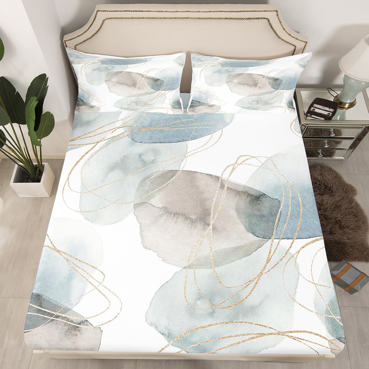 YST Modern Mid Century Bed Sheets Boho Abstract Fitted Sheet Twin Size ...