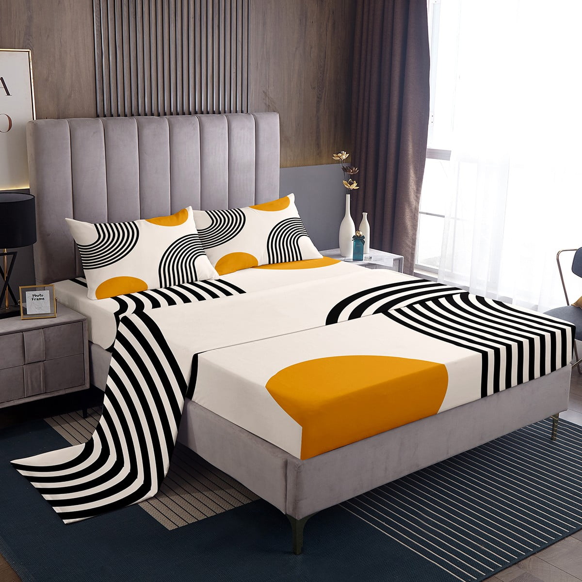 YST Modern Queen Sheet Set Abstract Art Sheets, Orange Black White ...