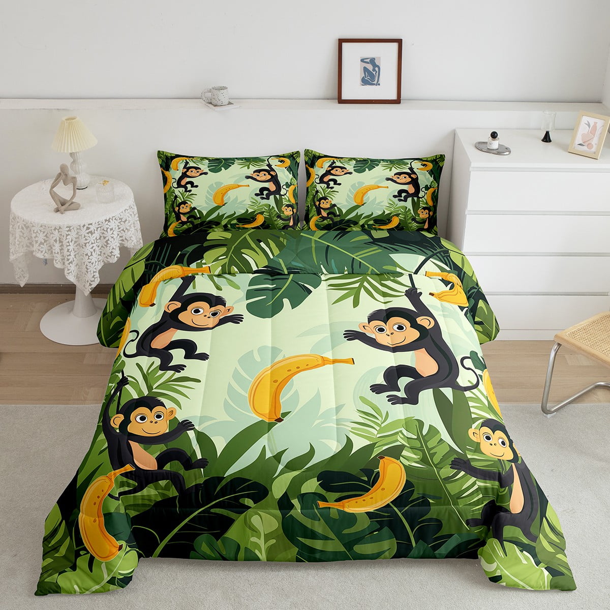 YST Monkey Bananas Bedding for Kids Toddler Nursery Cute Zoo Animal ...
