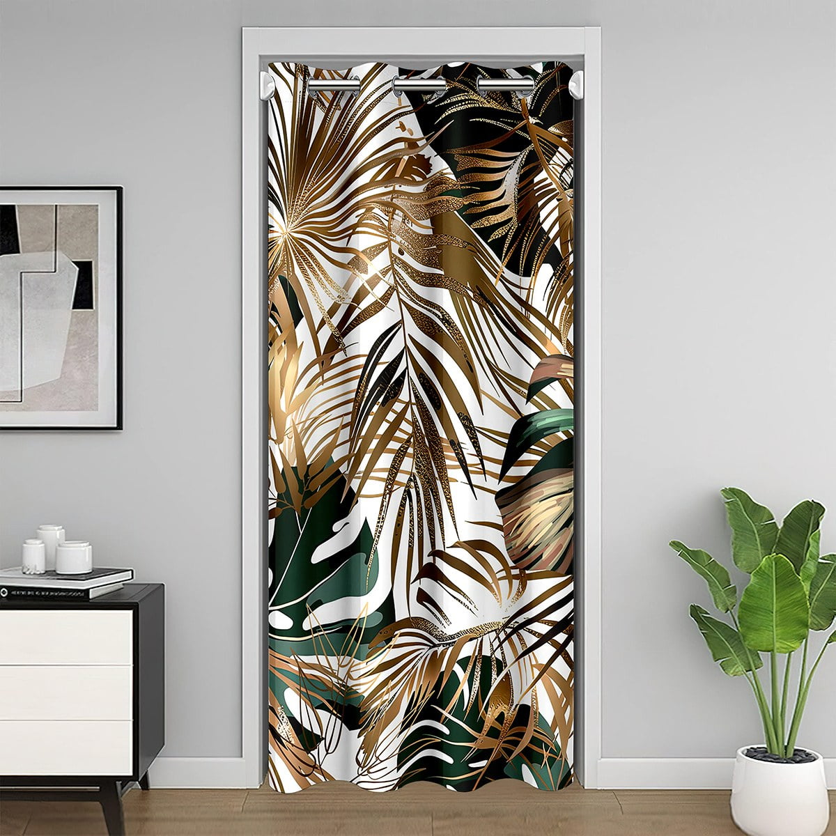 YST Monstera Door Drape,Green Palm Leaf Door Curtain For Doorway ...