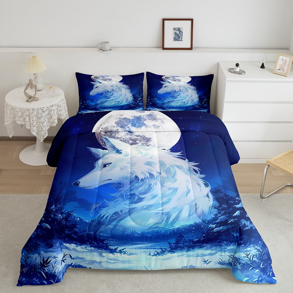 Erosebridal Moon Wolf Comforter Set Animal Wolves Printed Bedding ...