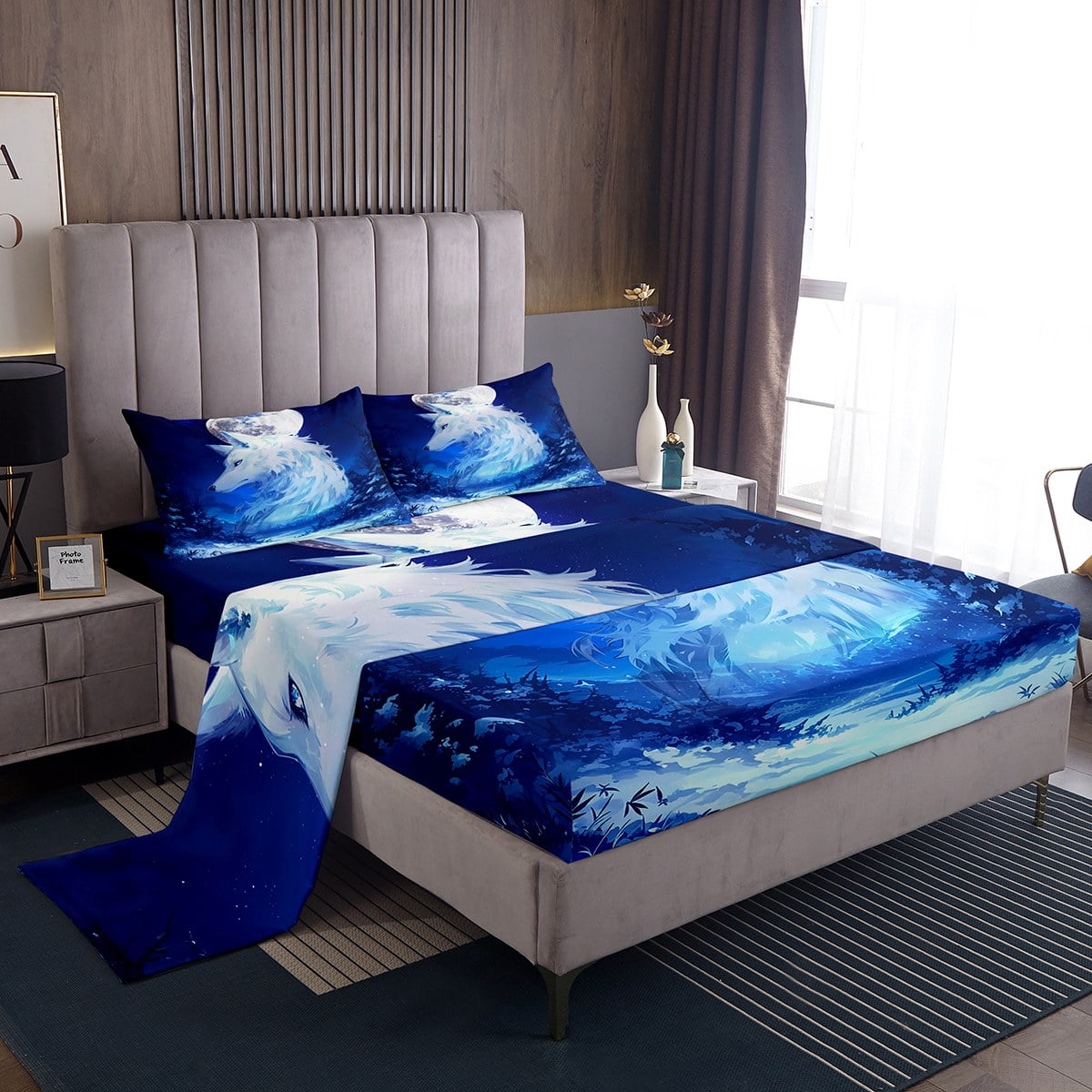 Erosebridal Moon Wolf Sheet Set Animal Wolves Printed Bed Sheets Set ...