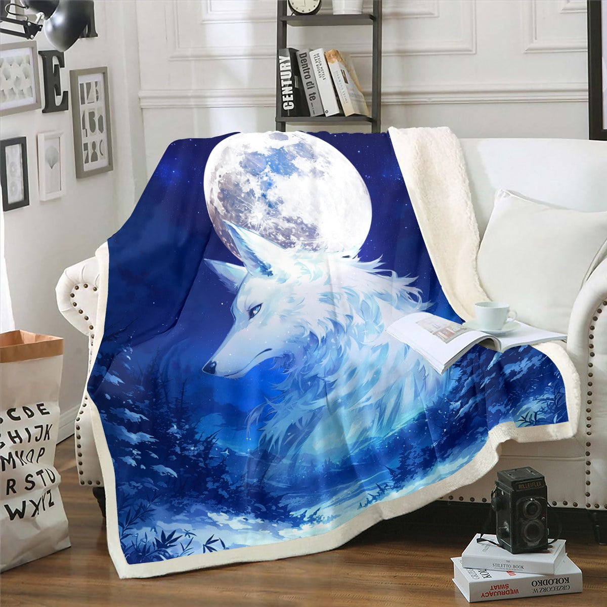 Moon Wolf Throw Blanket Animal Wolves Printed Fleece Blanket 40"X50 ...