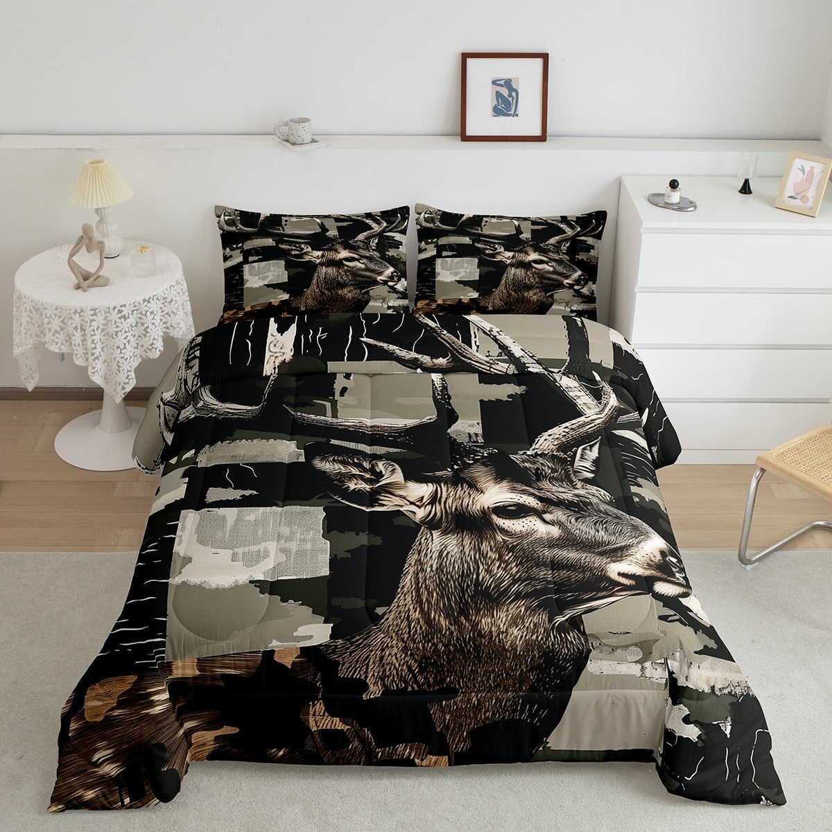 Moose Comforter Set Full Elk Deer Bedding Sets ,Woodland Animal Down ...