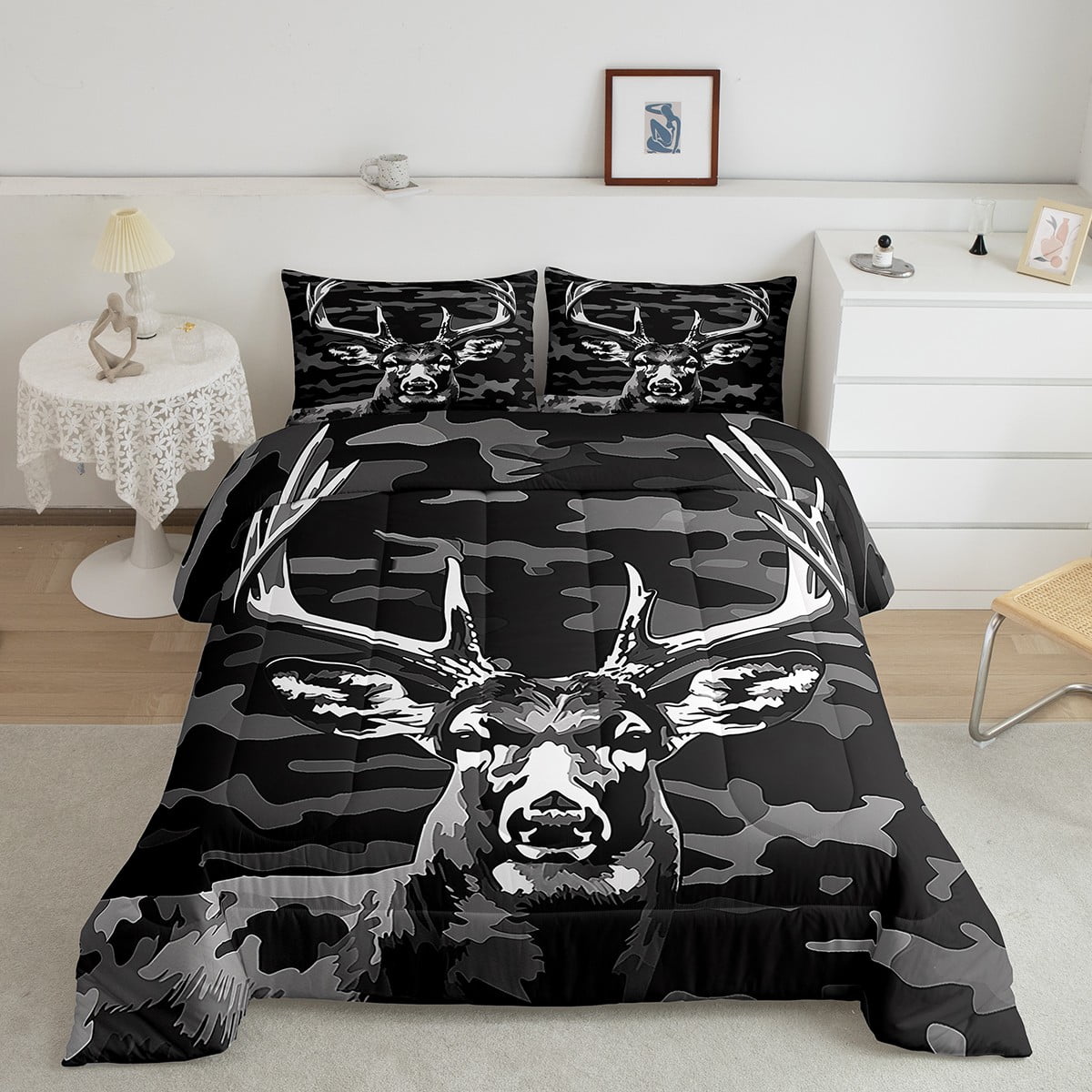 Moose Deer Twin Comforter Set Black Grey Elk Bedding Sets,Camo ...