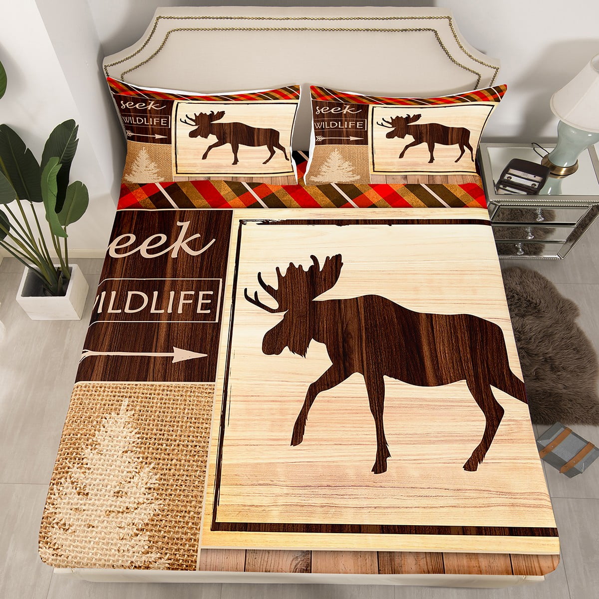 YST Moose Fitted Sheet Wild Animals Woodland Decor Full Bed Sheets for ...