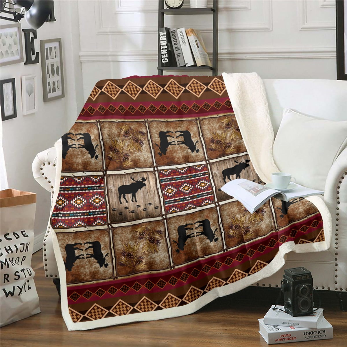 Moose Fleece Bed Blanket 40"X50" Rustic Cabin Lodge Throw Blankets ...