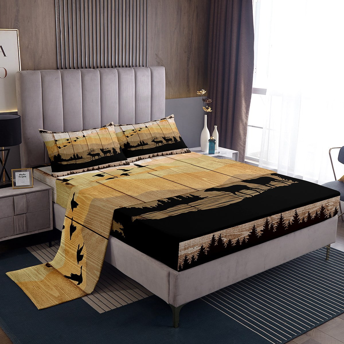 YST Moose Silhouette Bed Set,Bear Elk Bear Bed Sheets,Full Fitted Sheet ...