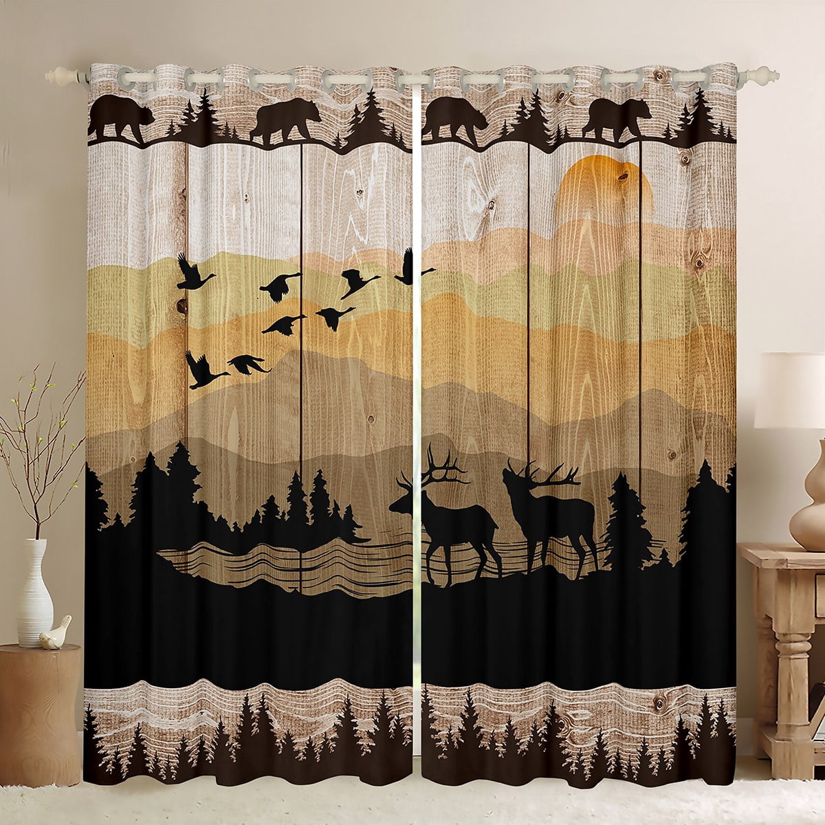 Moose Silhouette Window Curtains,Bear Elk Bear Curtains & Drapes,42x63 ...