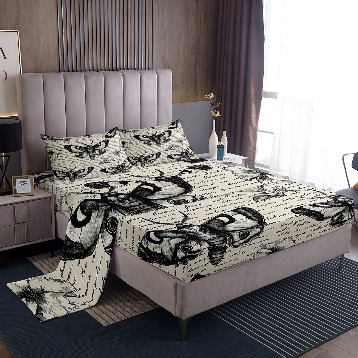 YST Moth Bed Sheets Queen Size,Halloween Gothic Style Sheet Set Goth ...