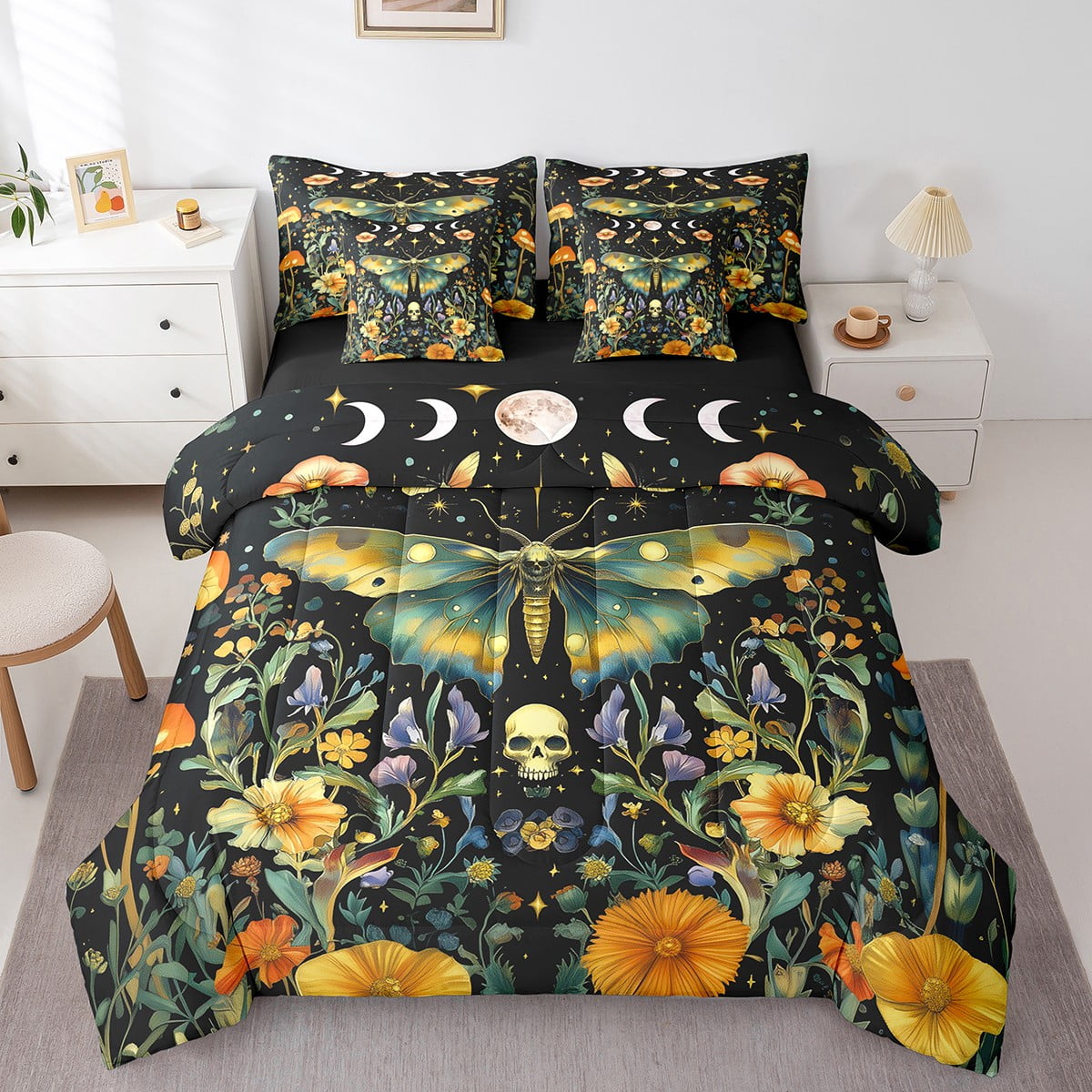 Moth Comforter Set 7 Pieces Bed In A Bag Queen Size, Sun And Moon ...