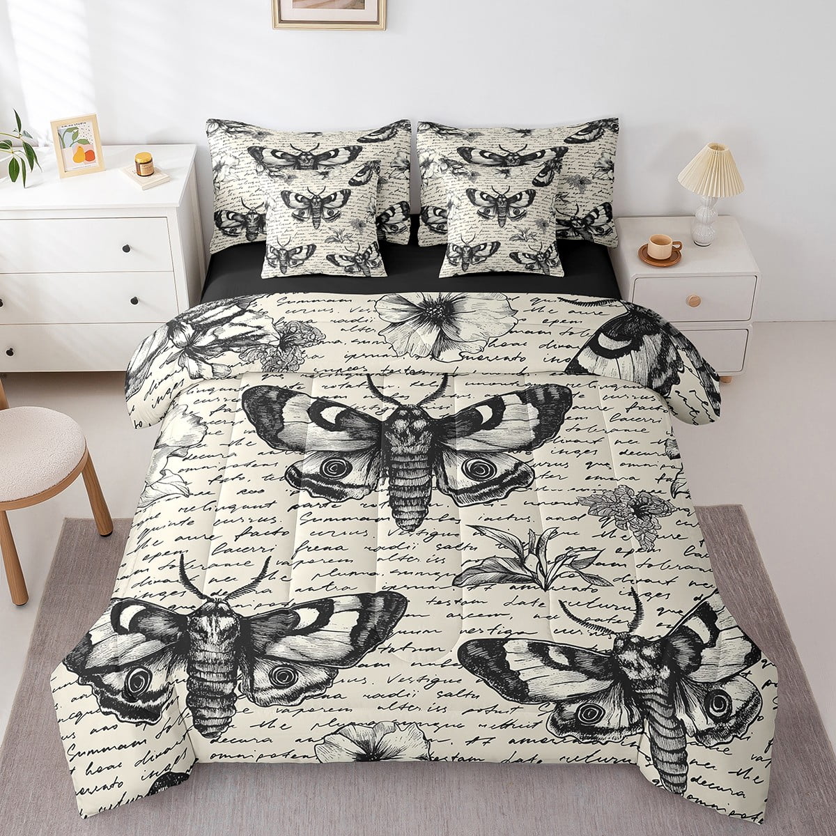 YST Moth Full Comforter Set 7 Piece,Halloween Gothic Style Bed In A Bag ...