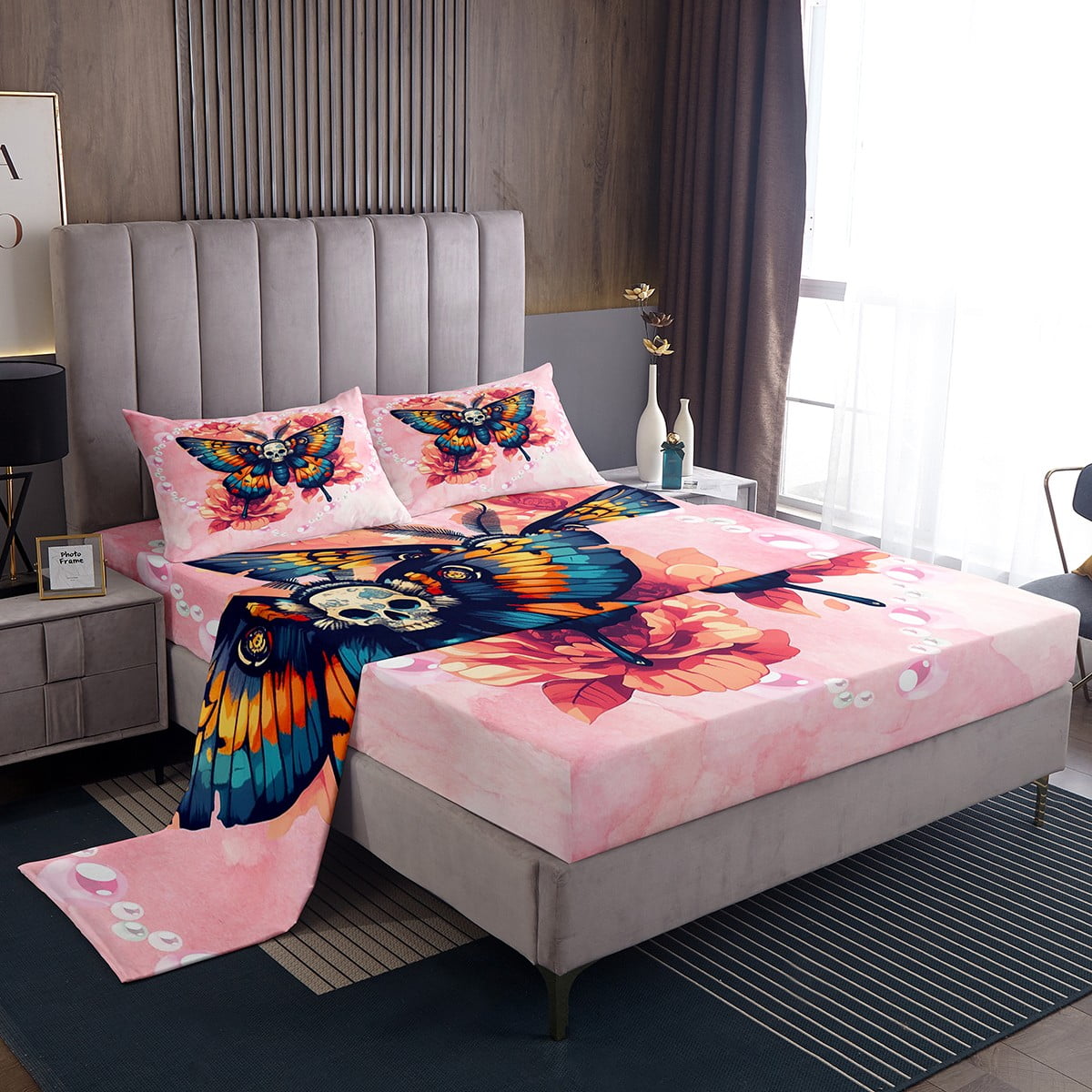 YST Moth Kids Bed Sheets Set Gothic Skull Sheets For Girls Woman Teens ...