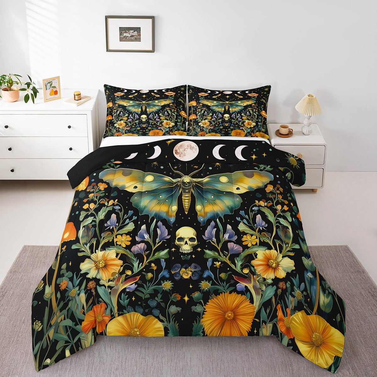 Erosebridal Moth King Bedding Set, Sun And Moon Comforter Set Teens ...