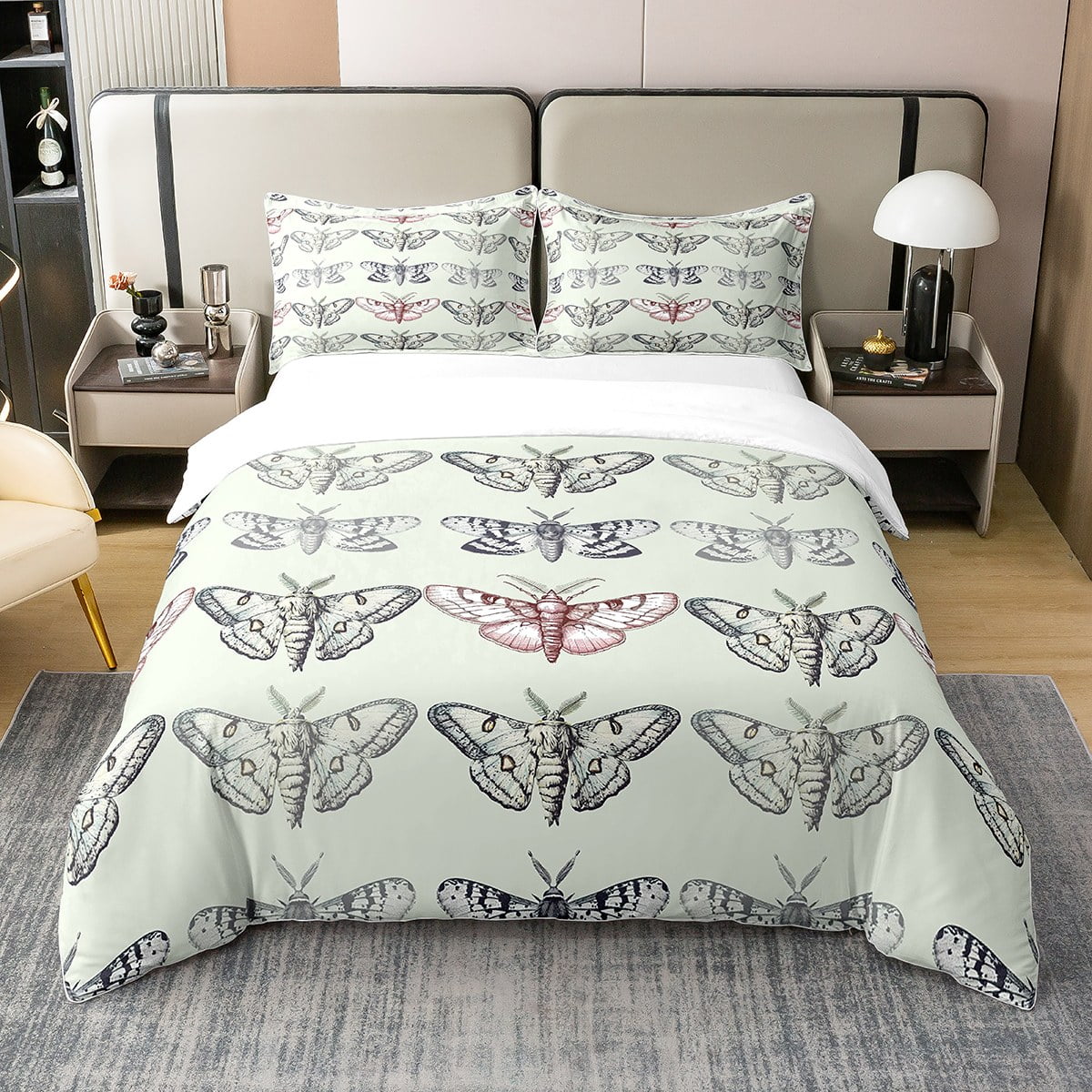YST Moth Pattern 100% Cotton Duvet Cover,Vintage Red Grey Moth ...