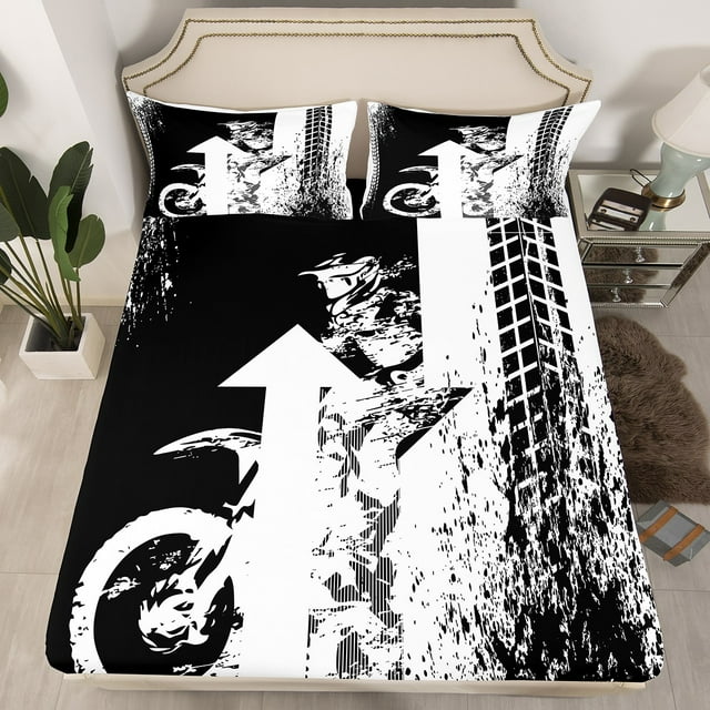 YST Motocross Rider Fitted Sheet Extreme Speed Sports Bedding Set for ...