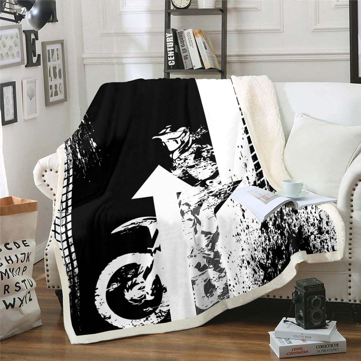 Motocross Rider Throw Blanket Extreme Speed Sports Fleece Blanket Dirt ...