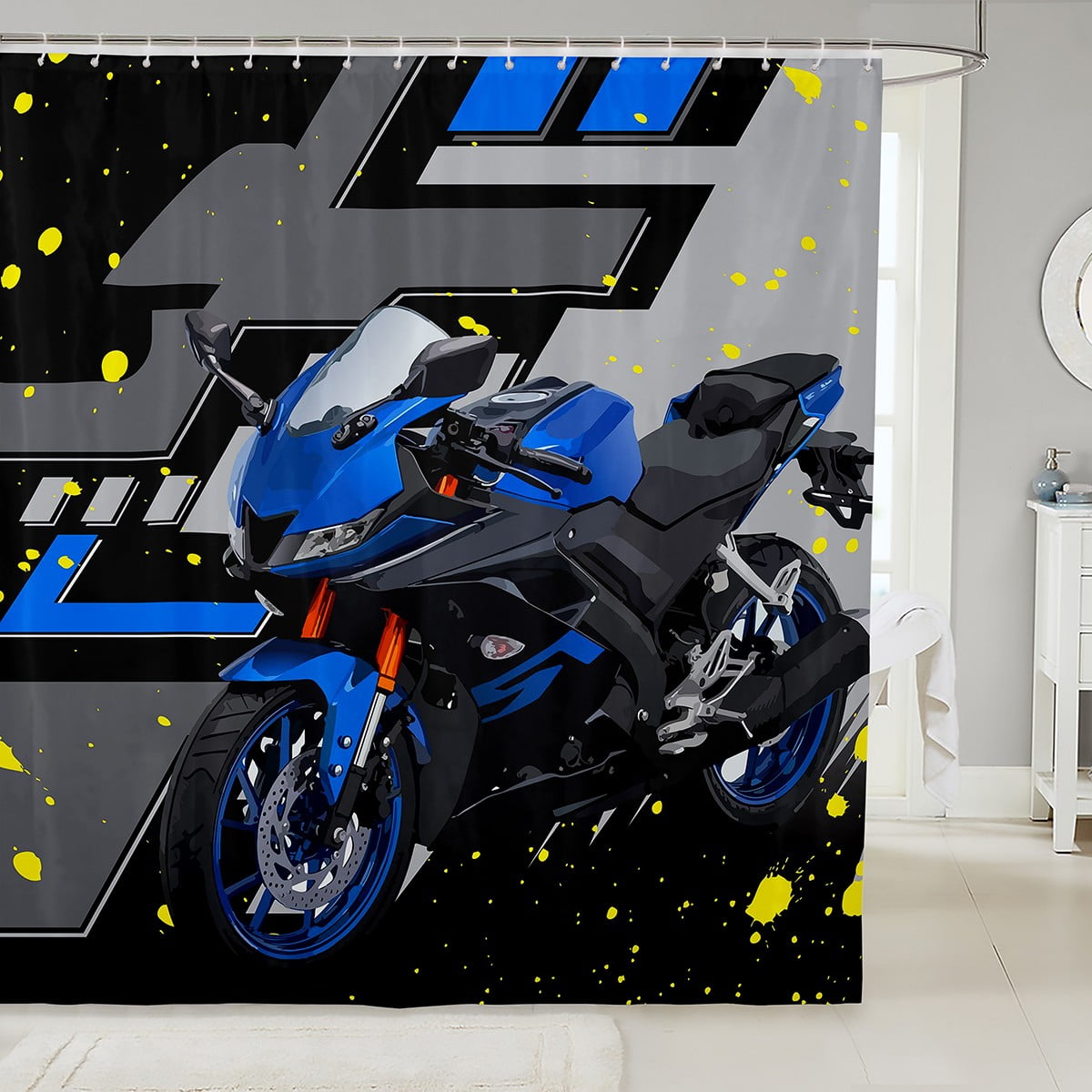 Motorcross Shower Curtain Motorcycle Vehicle Bathroom Shower Curtain ...