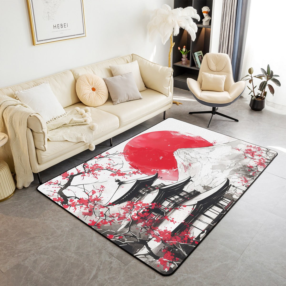 Erosebridal Mount Fuji Living Room Rugs 3x5 Japanese Style Red Sun Area ...