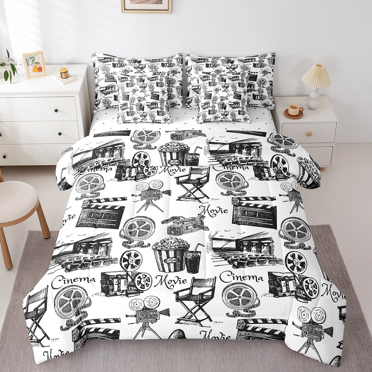 Movie 7 Pcs Comforter Set Twin Vintage Film Cinema Bedding Set Movie ...