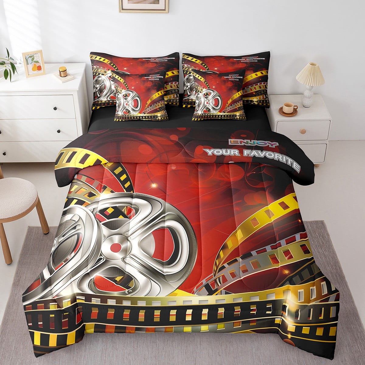 YST Movie Queen Comforter Set With Sheets 7 Piece Vintage Cinema Movie ...