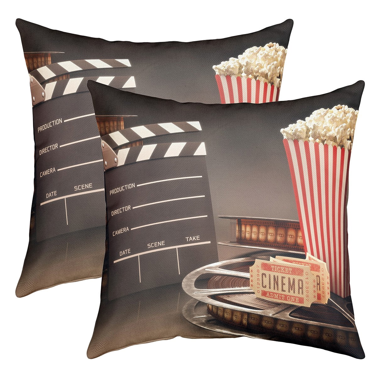 Movie Theater 22x22 inch set of 2 Throw Pillow Covers,Cinema Film ...