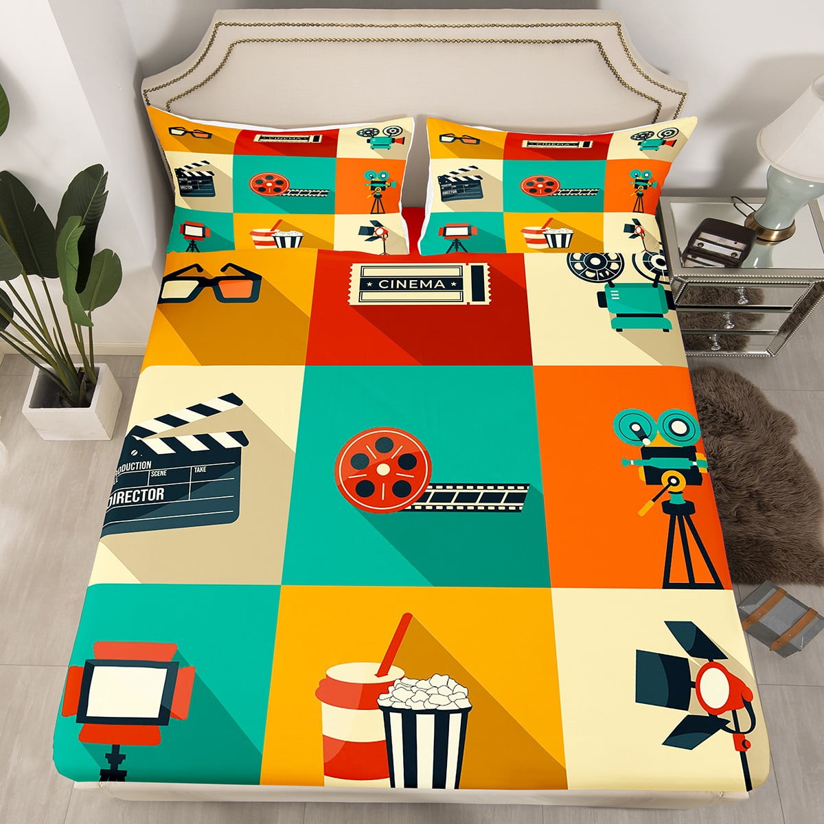 Erosebridal Movie Theater Bedding Set Twin Vintage Cinema Theme Bedding ...