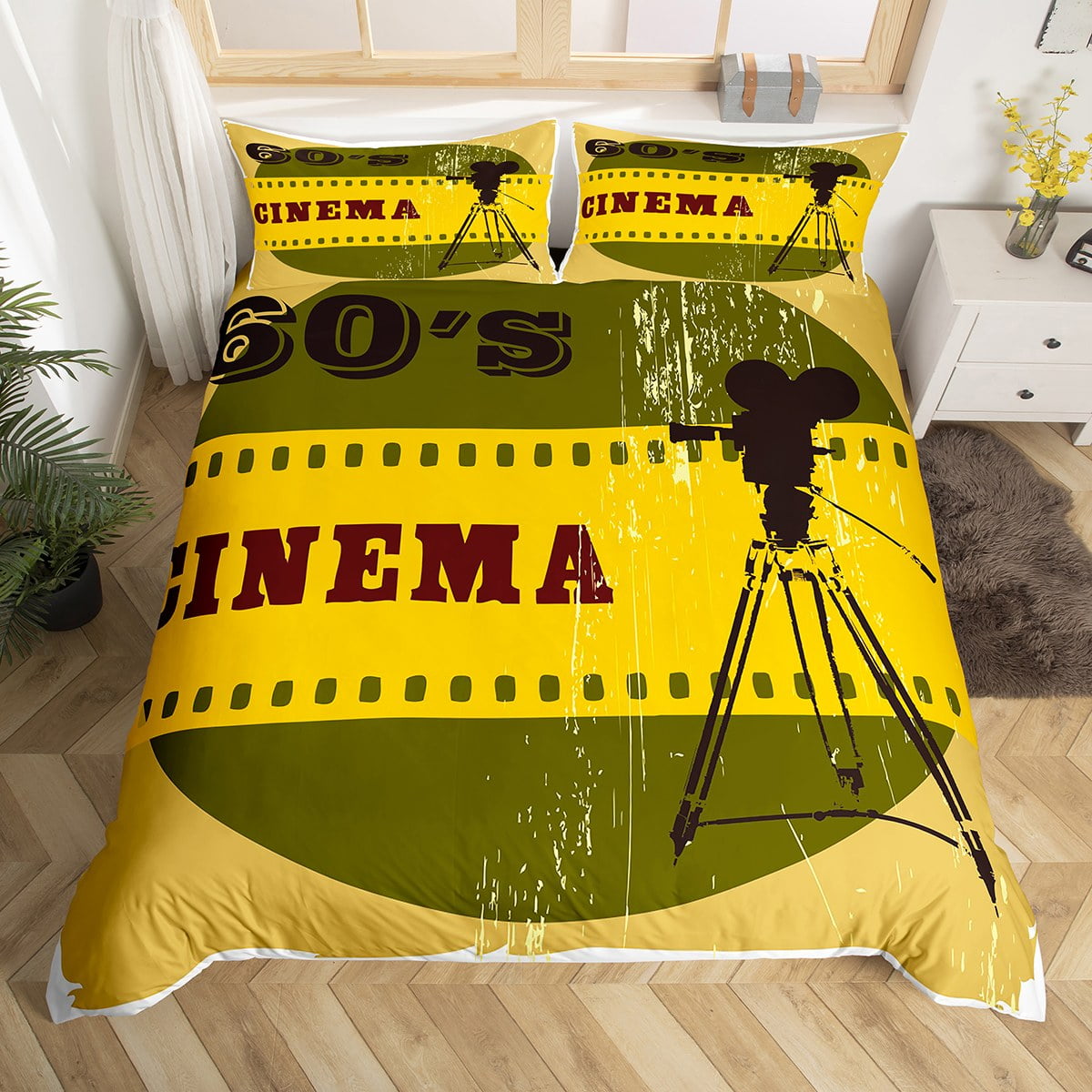 YST Movie Theater Cinema Duvet Cover Twin Vintage Filmstrip Bedding Set ...