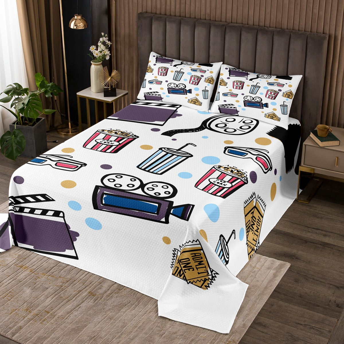 YST Movie Theme Bedspread Home Theater Decor Quilt Set for Family Kids ...