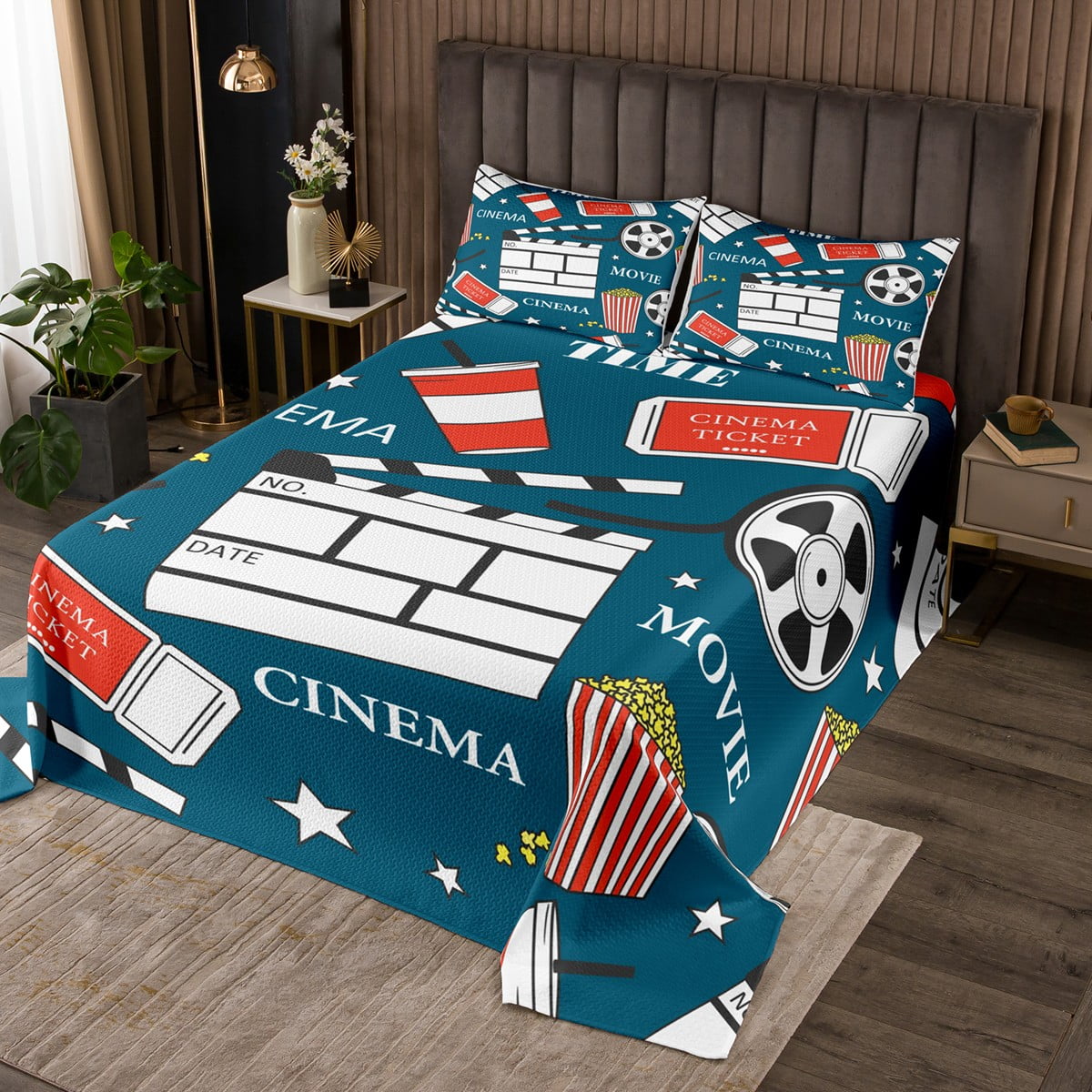 YST Movie Theme Decor Bedding for Family Kids Home Movie Theater Room ...