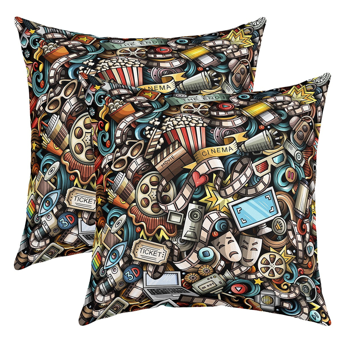 Movie Theme Throw Pillow Covers,Vintage Grunge Cinema Cushion Covers ...
