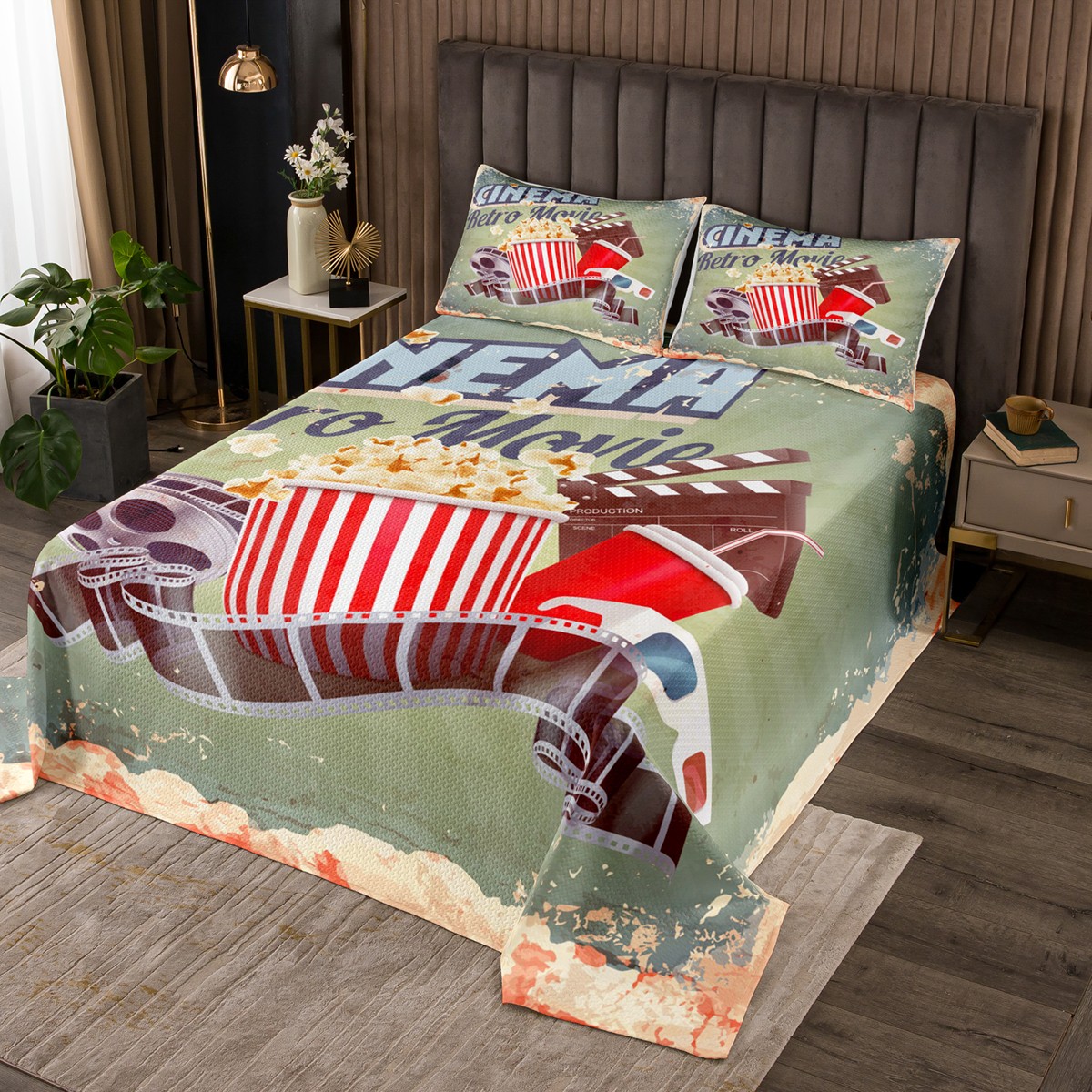 YST Movie Themed Bedspread Vintage Cinema Style Quilt Set,Film Theme ...