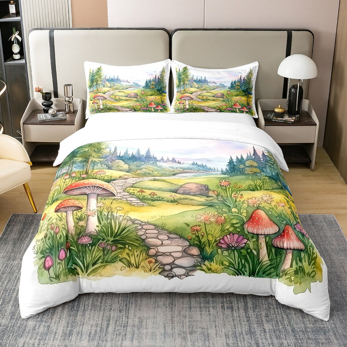 YST Mushroom 100% Natural Cotton Duvet Cover for Boys Girls,Junlge Pine ...