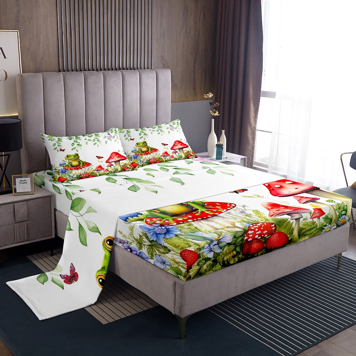 Mushroom Bed Sheets Set Full,Boho Frog Mushroom Sheet Set Teens,Cartoon ...