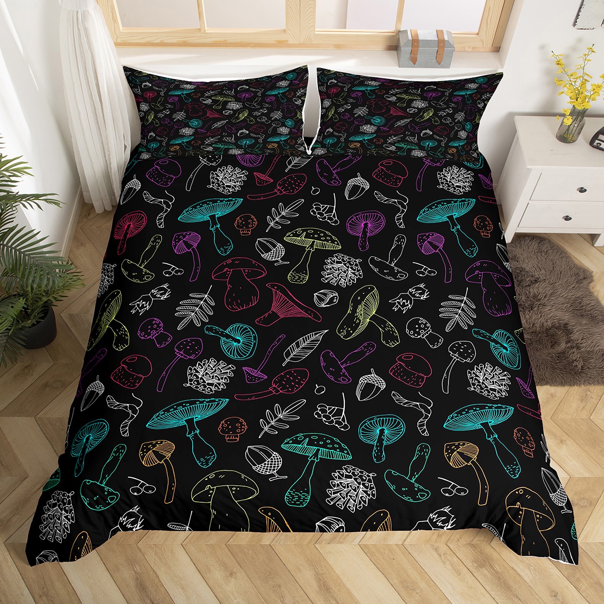 Erosebridal Mushroom Bedding Set Bedding Queen Size, Colorful Mushroom ...
