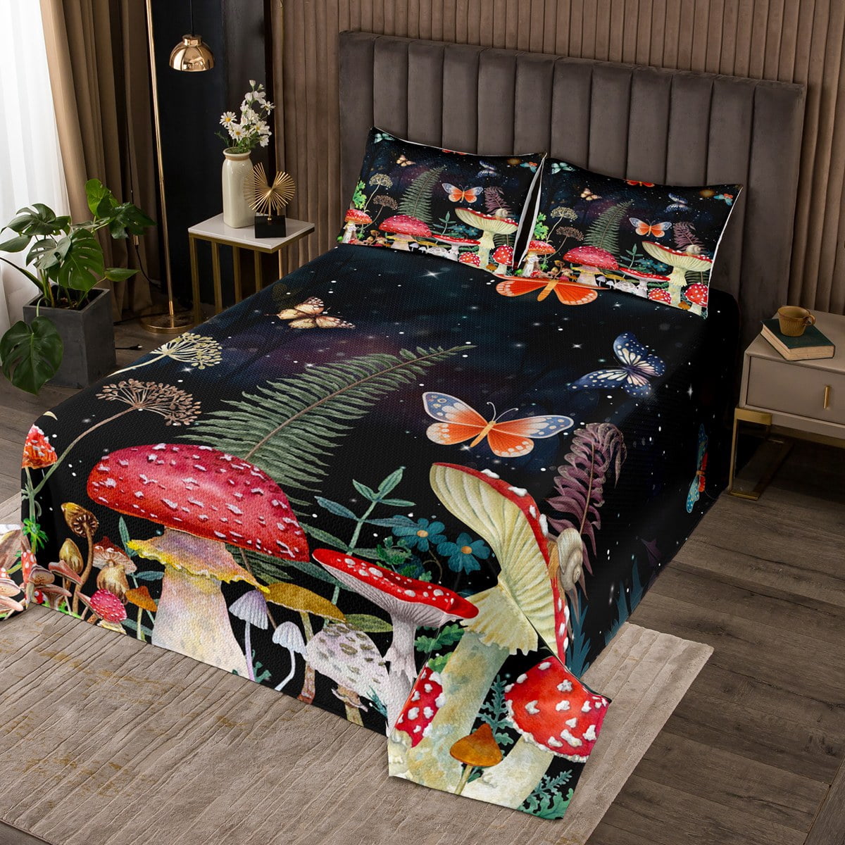 Erosebridal Mushroom Bedspread Set Queen Nature Wild Fungus Mushroom ...