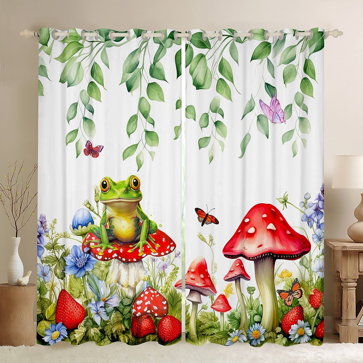 YST Mushroom Curtains,Boho Frog Mushroom Blackout Curtains for Living ...