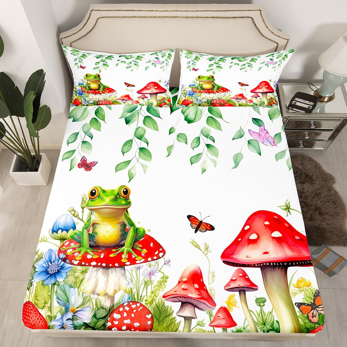 Erosebridal Mushroom Fitted Sheet Full,Boho Frog Mushroom Bed Sheets ...