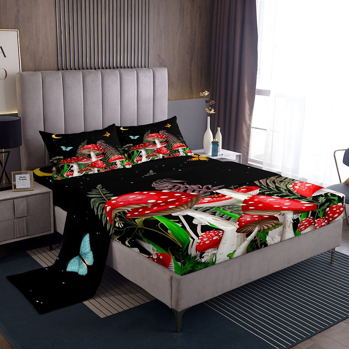 YST Mushroom Sheet Set Natural Botanical Fungus Bed Sheets Set Red ...