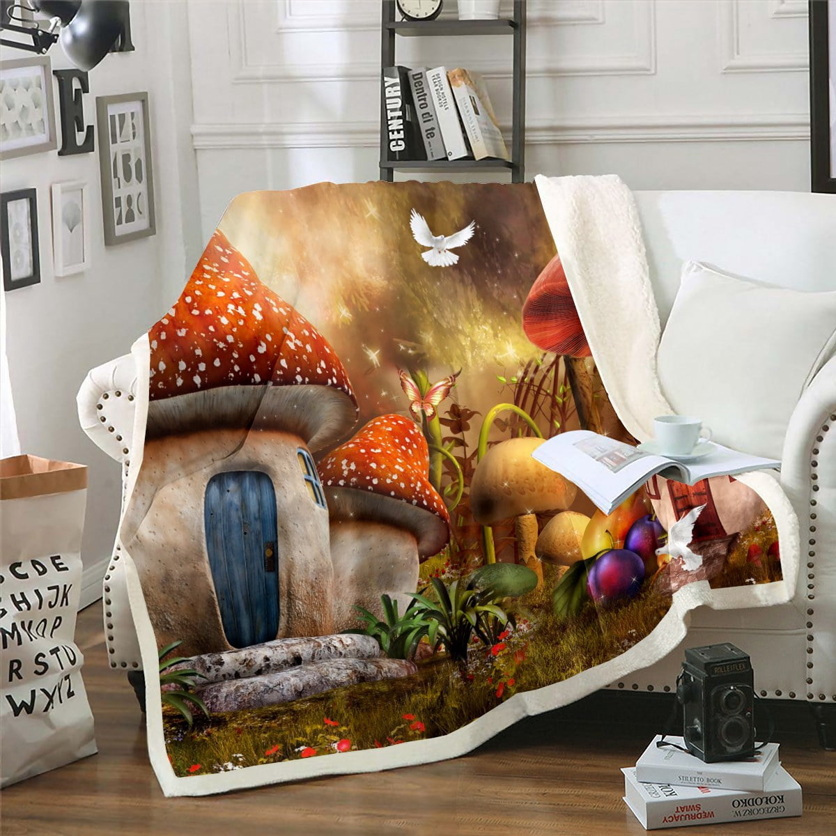 Mushroom World Fleece Blanket Fantasy Enchanted forest Wonderland Theme ...