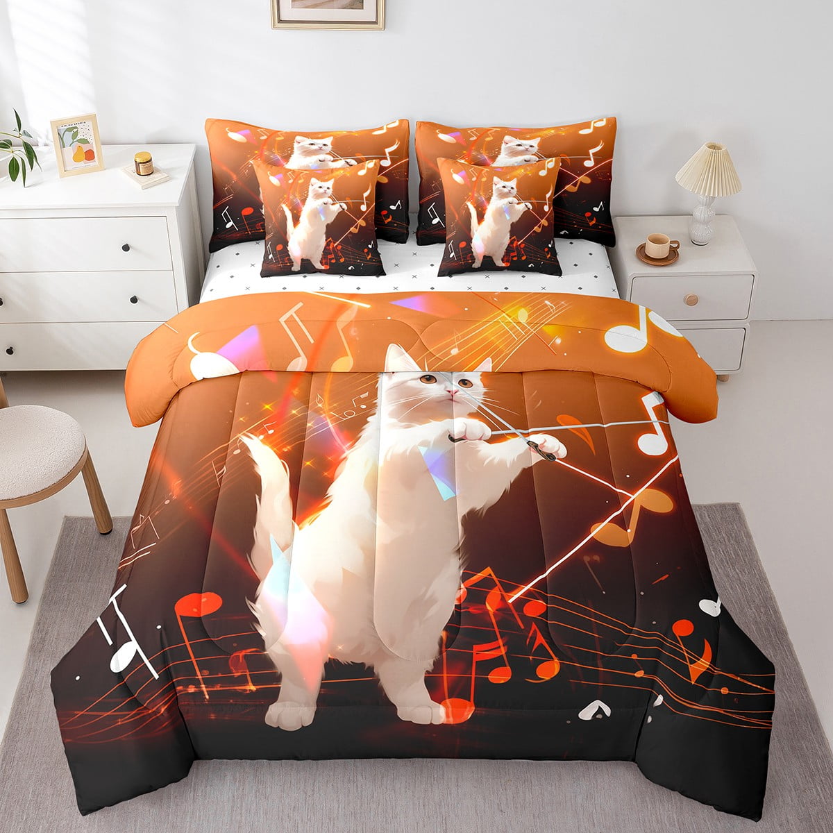Erosebridal Music Notes Comforter Set 7 Pcs Full 3D Cat Printing Down ...