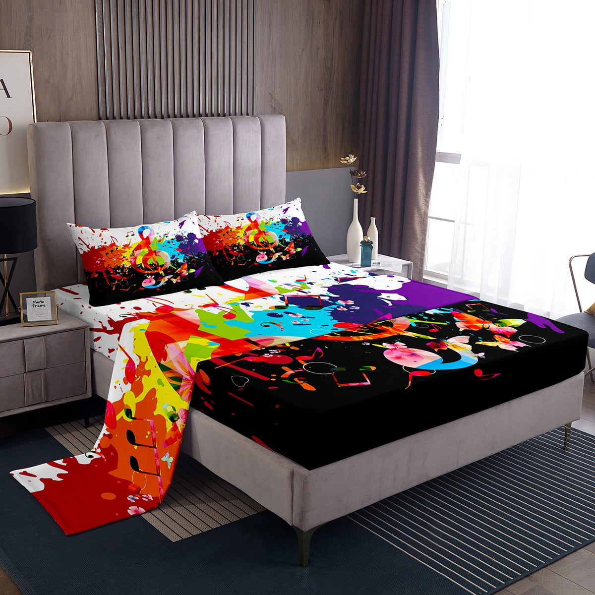 YST Music Theme Bed Sheets Set Rainbow Tie Dye Twin Size Sheet Sets ...