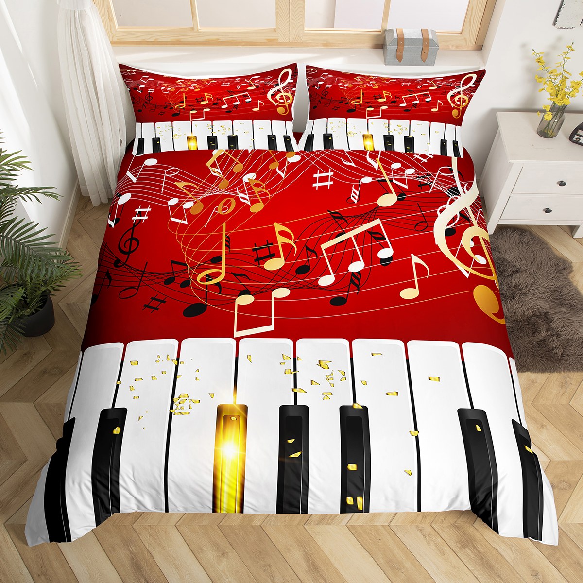 YST Music Theme Bedding Set, Gold Note Comforter, Piano Key Duvet, 1 ...