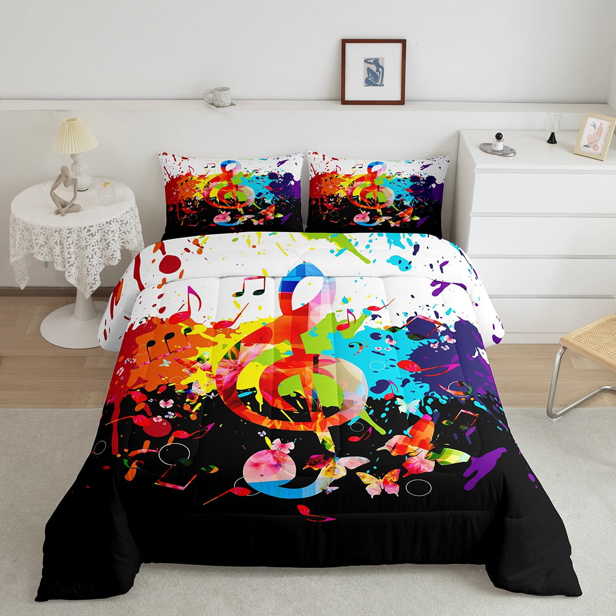 Music Theme Comforter Set Twin Rainbow Tie Dye Bedding Set, Musical ...