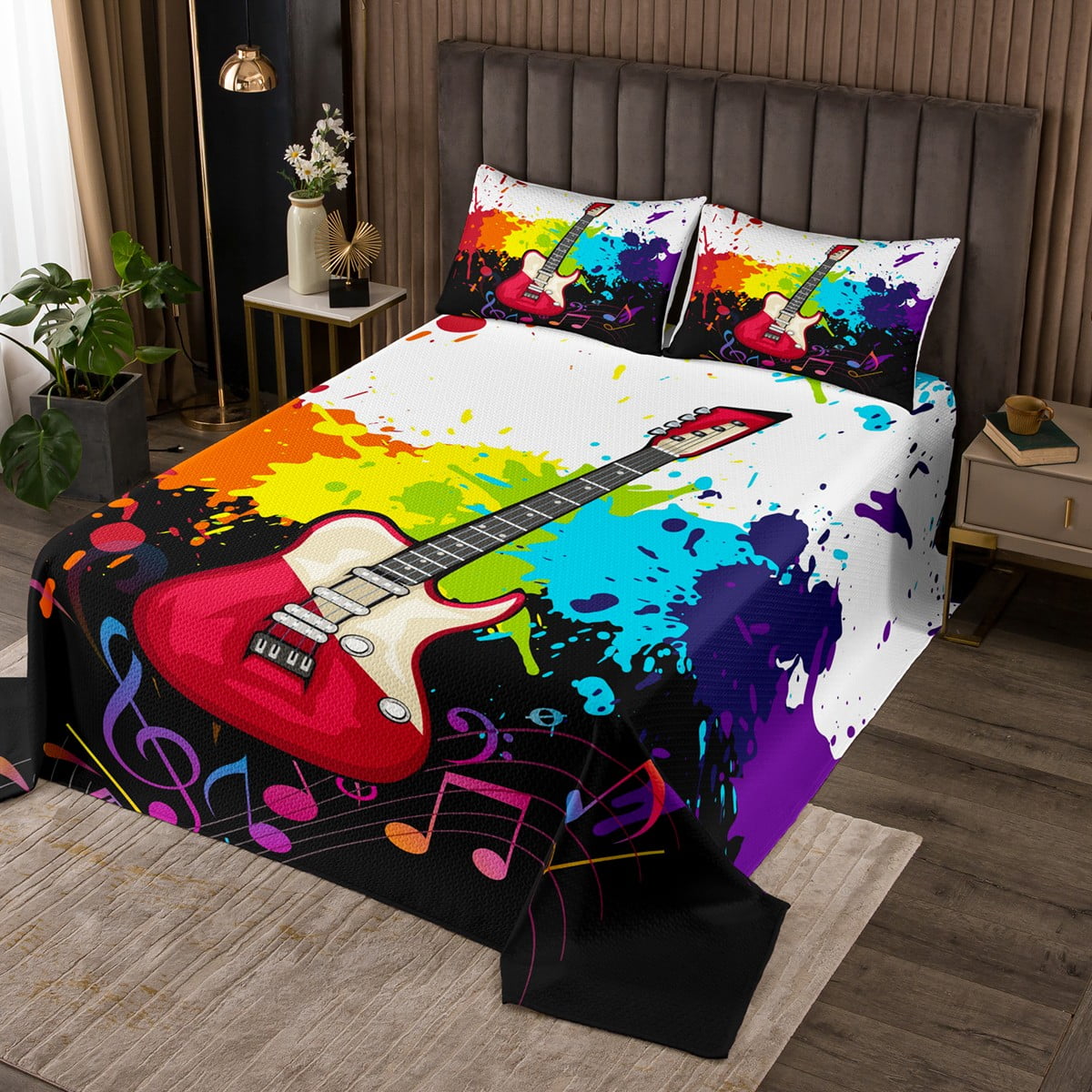 YST Music Theme Twin Quilt Set Rainbow Tie Dye Coverlet Set, Electric ...