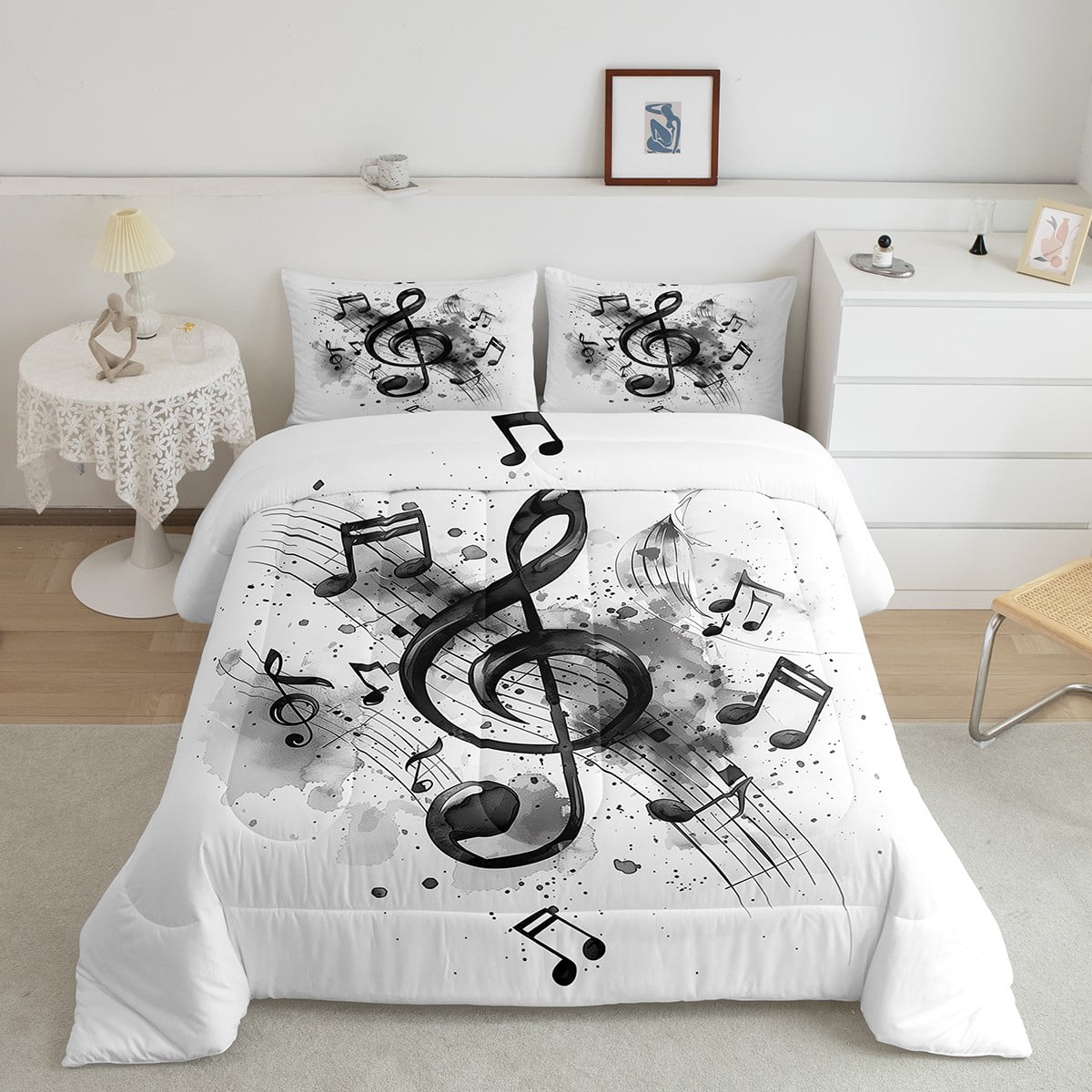 YST Musical Note Bedding Piano Notation Comforter Set Ink Painting Tie ...