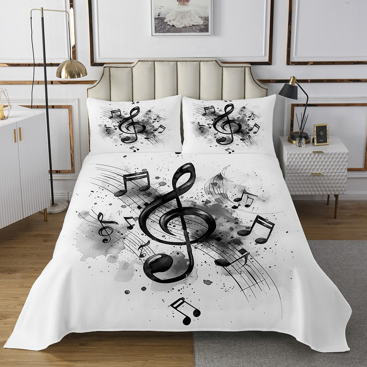 YST Musical Note Bedspread Set Piano Notation Quilt Set Ink Painting ...
