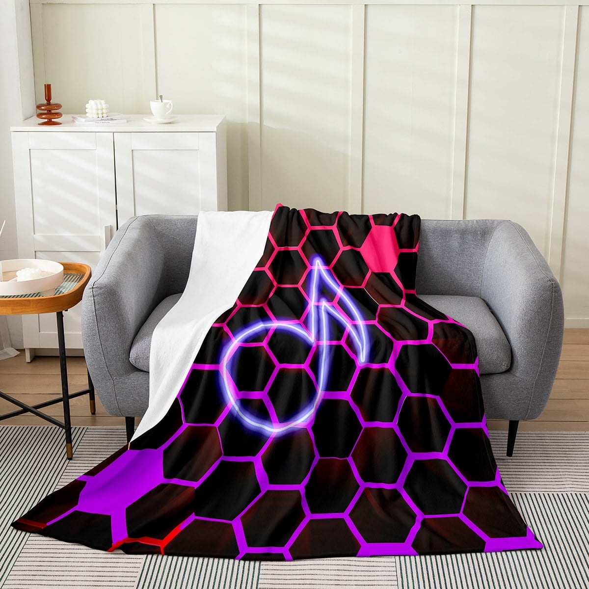 Musical Notes Fleece Blanket Queen 90x90 inch,Black Purple Throw ...